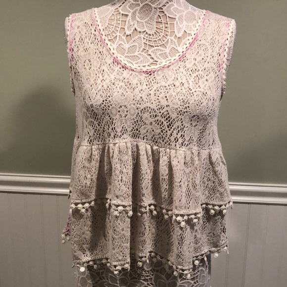 Free People | Tops | Free People Ivory Lace Baby Doll Ruffle Top ...